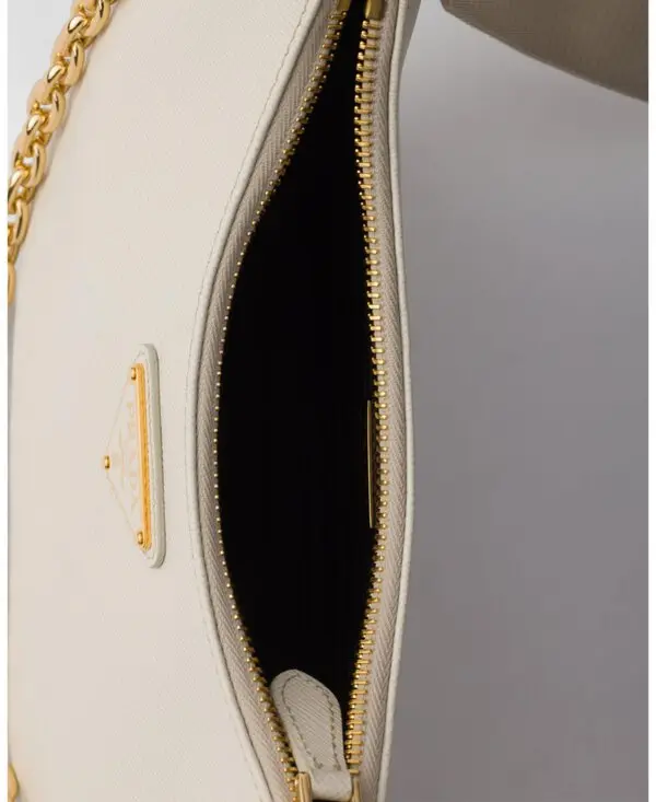 Prada Re-edition 2005 Saffiano Leather Bag With Chain And Woven Strap - Chalk White