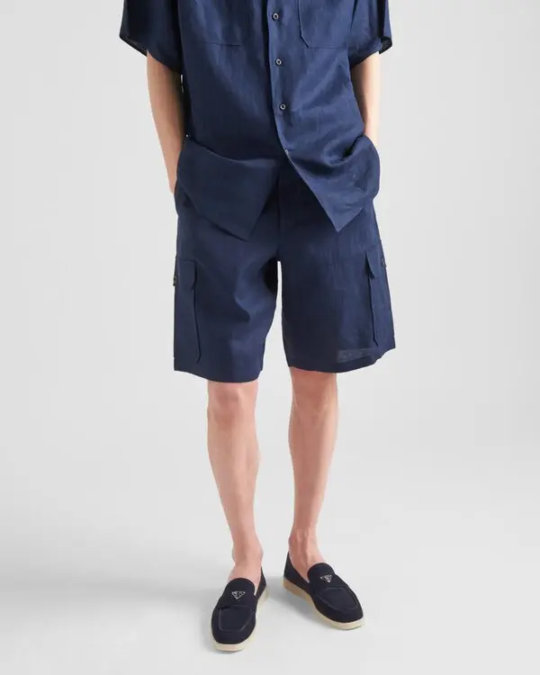 Prada Suede Loafers With Metal Triangle Detail - Navy