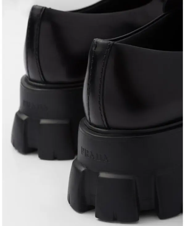 Prada Monolith Brushed Leather Loafers - Black