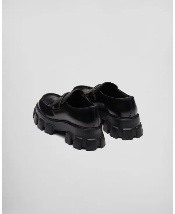Prada Monolith Brushed Leather Loafers - Black
