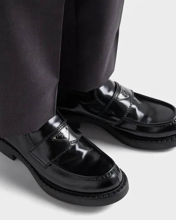 Prada Chocolate Brushed Leather Loafers - Black