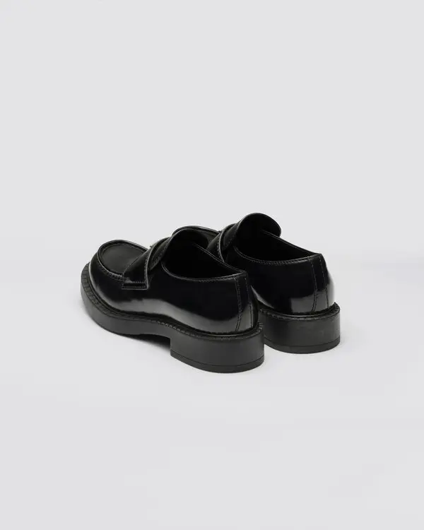 Prada Chocolate Brushed Leather Loafers - Black