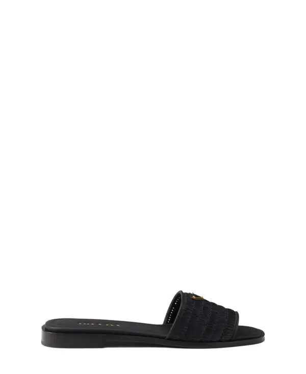 Prada Leather Slides With Crochet Details - Black