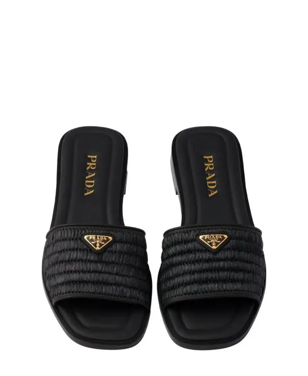Prada Leather Slides With Crochet Details - Black