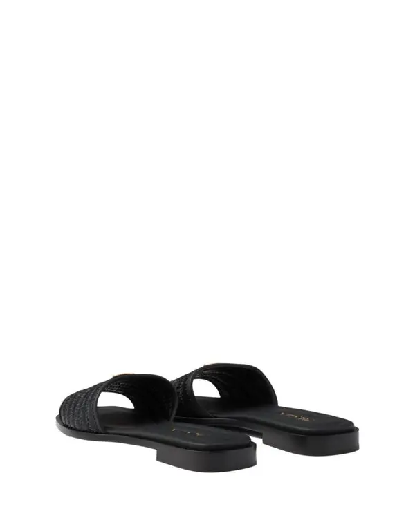 Prada Leather Slides With Crochet Details - Black