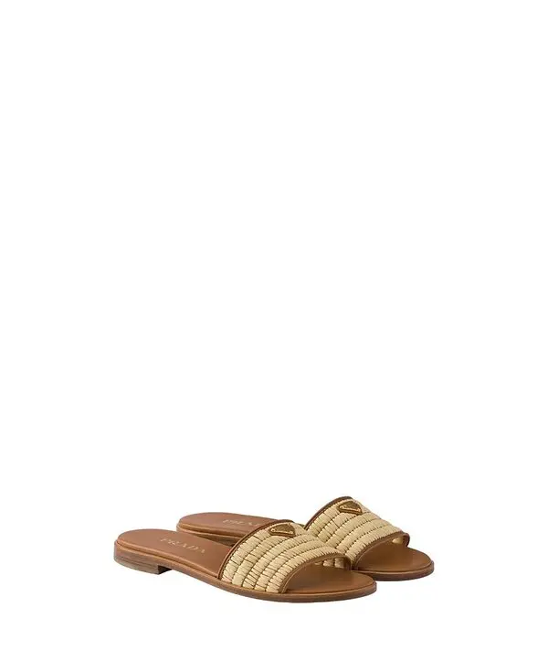 Prada Leather Slides With Crochet Details - Neutral