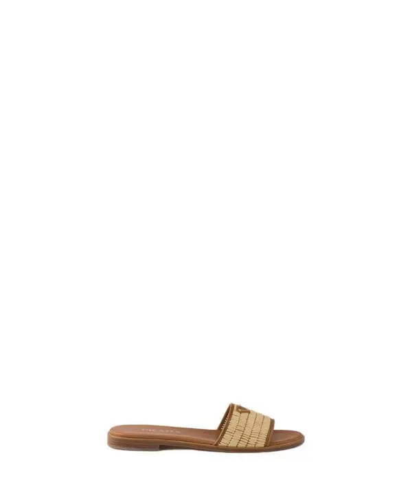 Prada Leather Slides With Crochet Details - Neutral