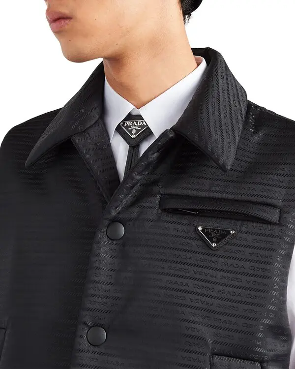 Prada Saffiano Leather Bolo Tie With Triangle Logo - Black