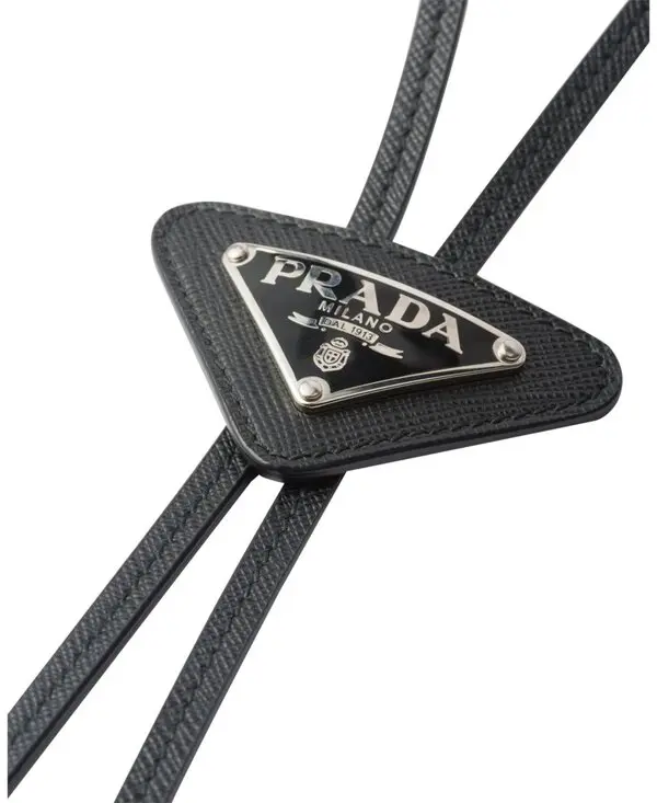 Prada Saffiano Leather Bolo Tie With Triangle Logo - Black