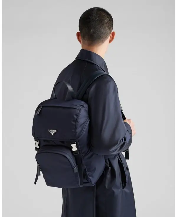 Prada Re-nylon And Saffiano Leather Backpack - Blue