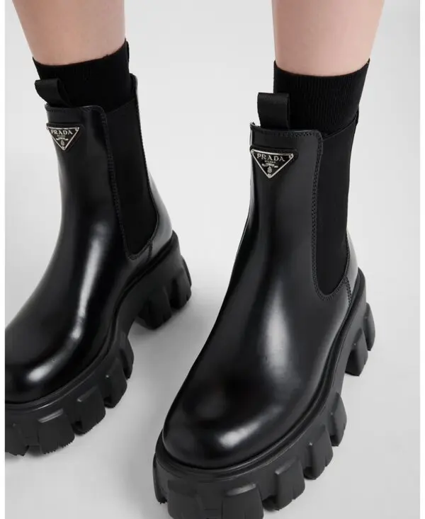 Prada Monolith Brushed Leather Chelsea Boots