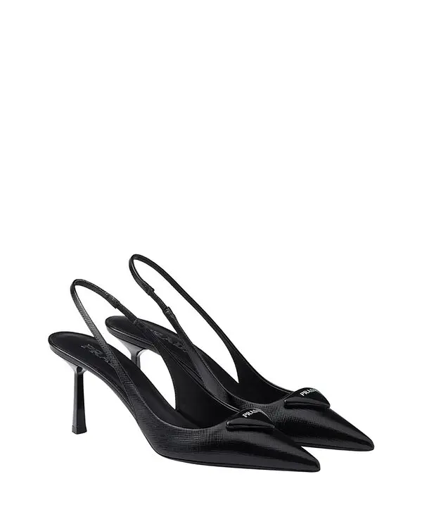 Prada Saffiano Patent Leather Slingback Pumps - Black