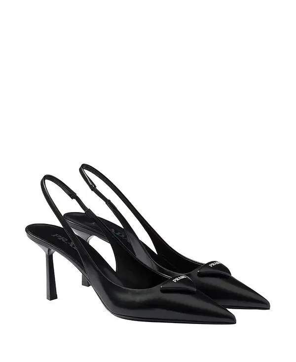 Prada Brushed Leather Slingback Pumps - Black