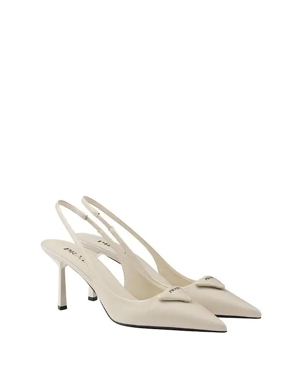 Prada Saffiano Patent Leather Slingback Pumps - Ivory