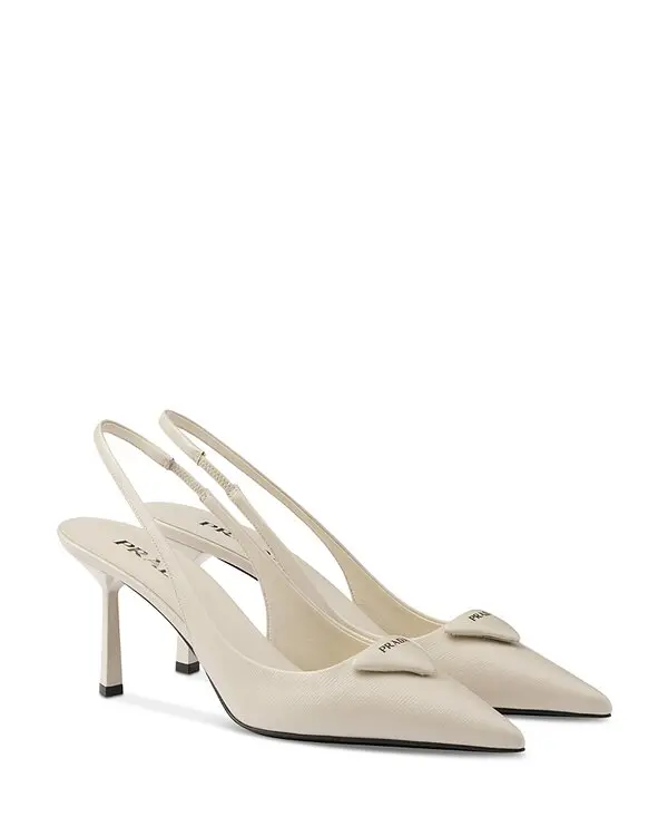Prada Saffiano Patent Leather Slingback Pumps - Ivory