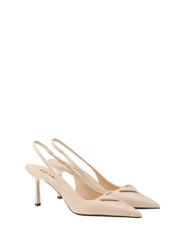 Prada Saffiano Patent Leather Slingback Pumps - Neutral