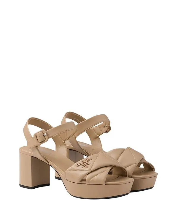 Prada Quilted Nappa Leather Platform Sandals - Sand Beige