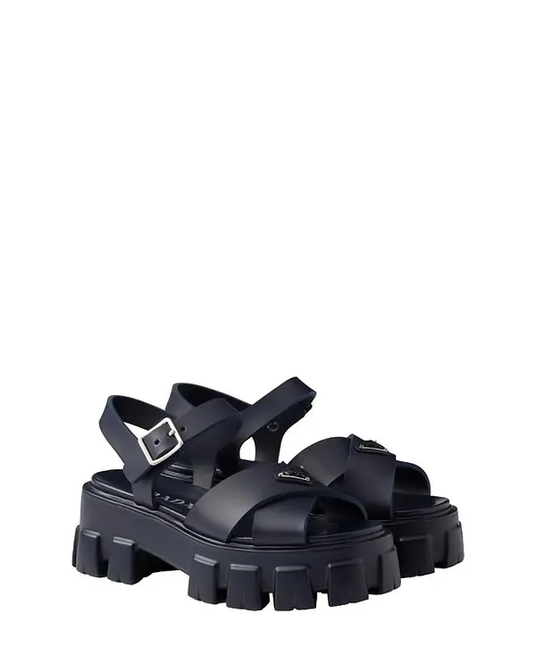 Prada Monolith Rubber Sandals - Blue