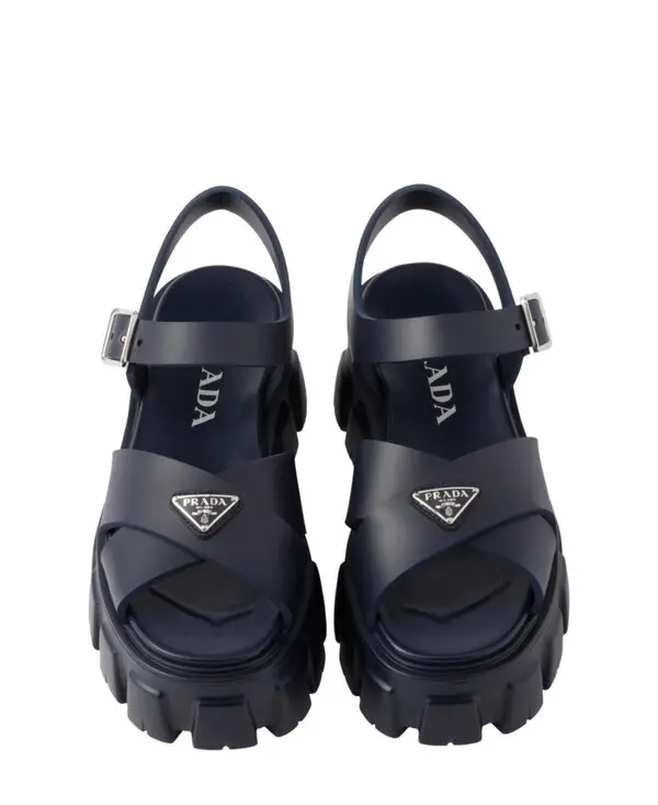 Prada Monolith Rubber Sandals - Blue