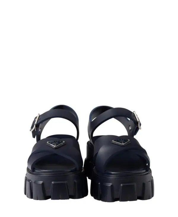 Prada Monolith Rubber Sandals - Blue