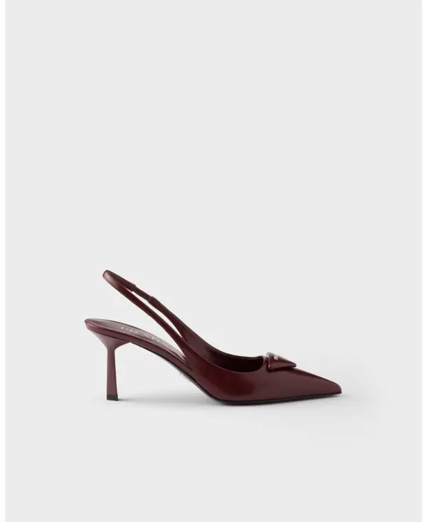Prada Brushed Leather Slingback Pumps With Padded Triangle Logo - Red