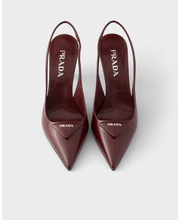 Prada Brushed Leather Slingback Pumps With Padded Triangle Logo - Red