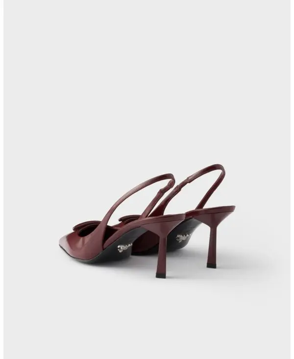 Prada Brushed Leather Slingback Pumps With Padded Triangle Logo - Red