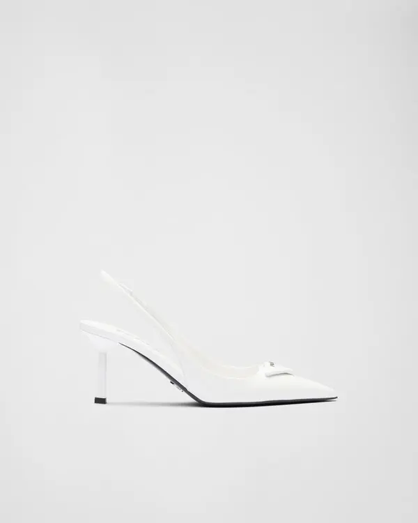 Prada Brushed Leather Slingback Pumps - White