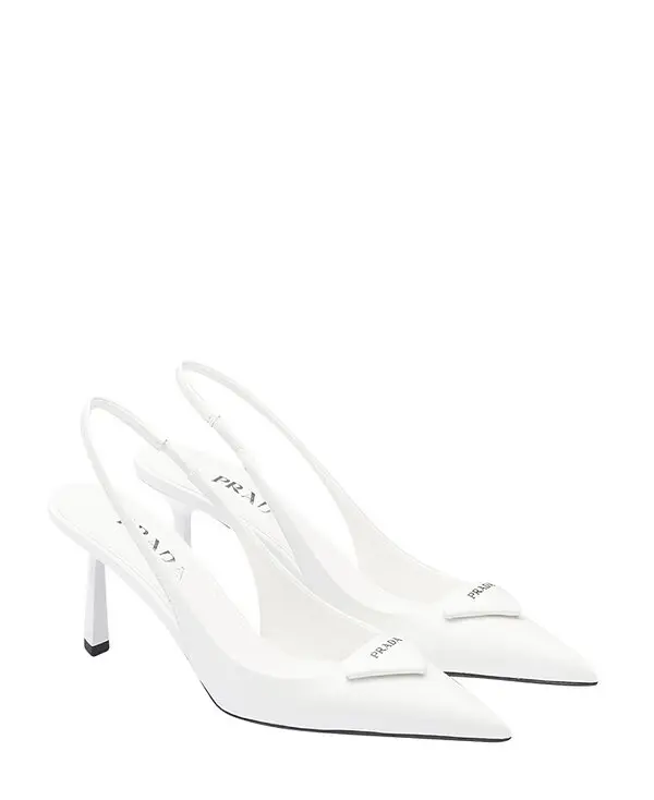 Prada Brushed Leather Slingback Pumps - White
