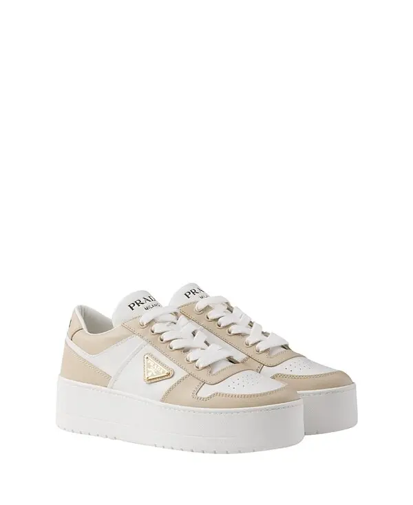 Prada Downtown Leather Sneakers - Desert/white