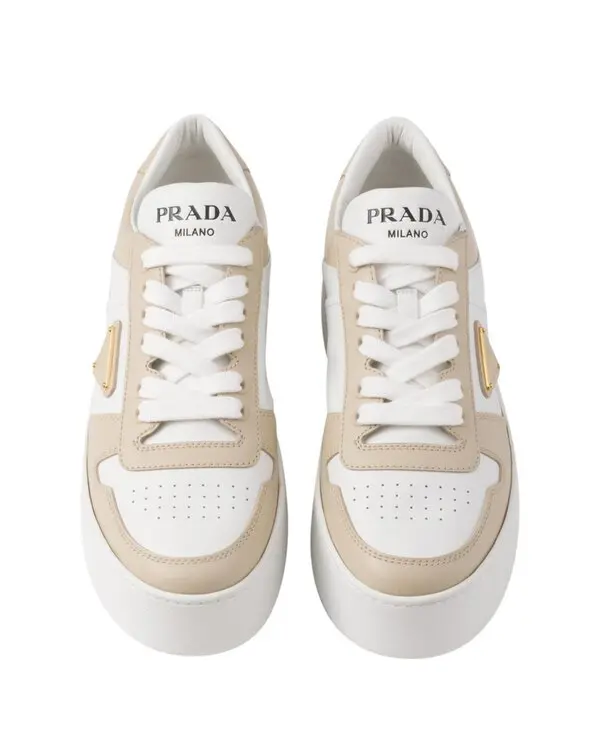 Prada Downtown Leather Sneakers - Desert/white