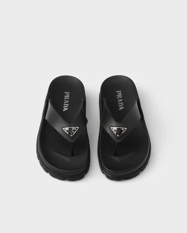 Prada Rubber Thong Sandals - Black
