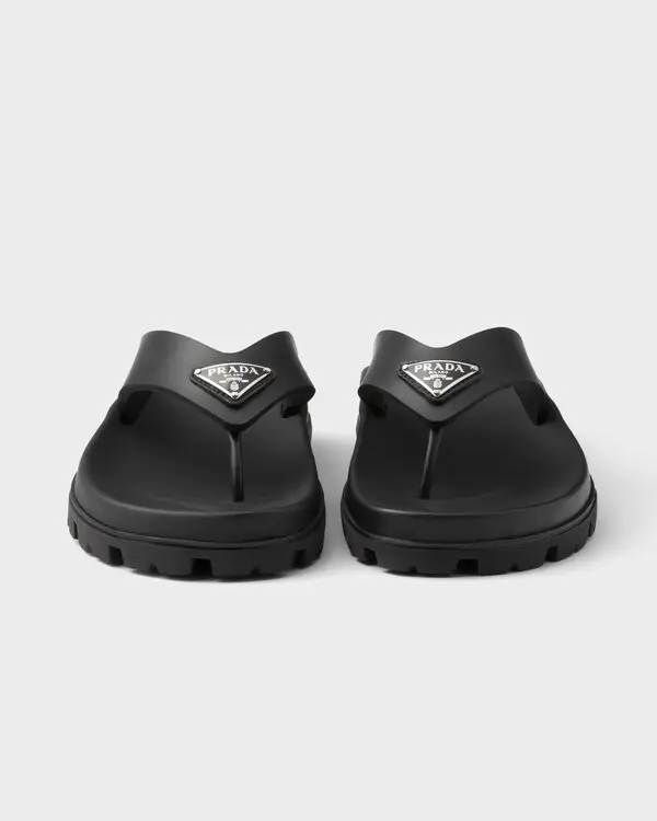 Prada Rubber Thong Sandals - Black