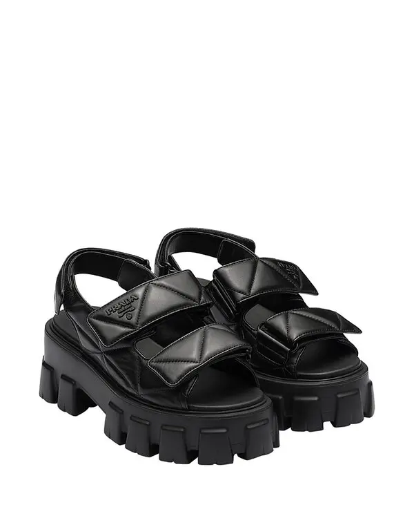 Prada Monolith Nappa Leather Sandals - Black