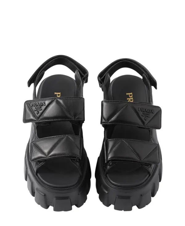 Prada Monolith Nappa Leather Sandals - Black