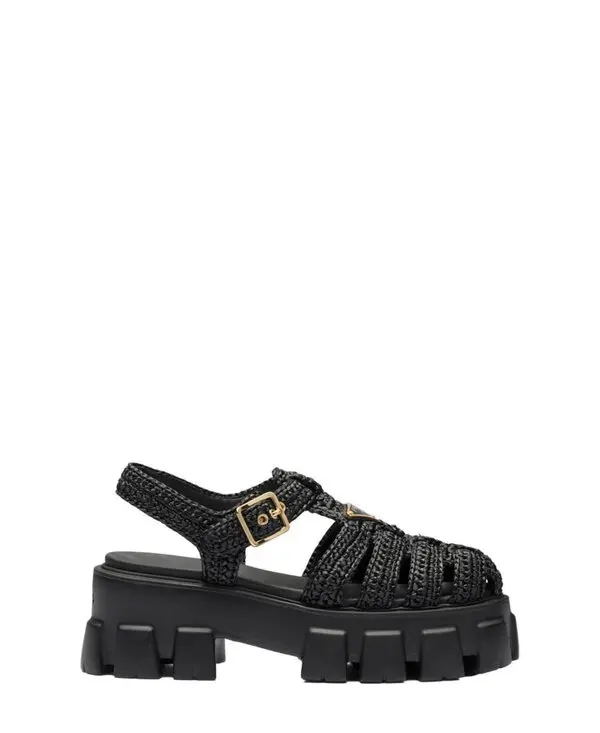 Prada Monolith Crochet Cage Sandals - Black