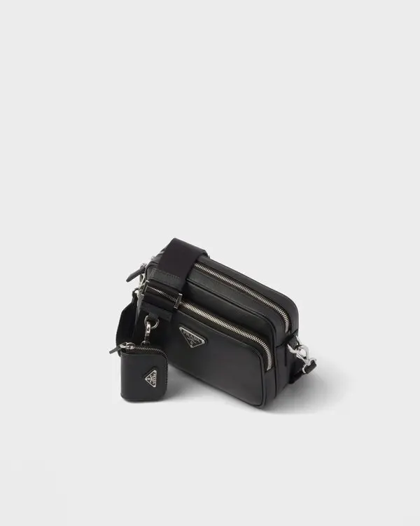 Prada Saffiano Leather Shoulder Bag With Removable Pouch - Black
