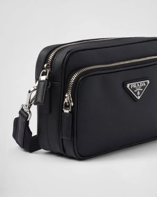 Prada Saffiano Leather Shoulder Bag With Removable Pouch - Black