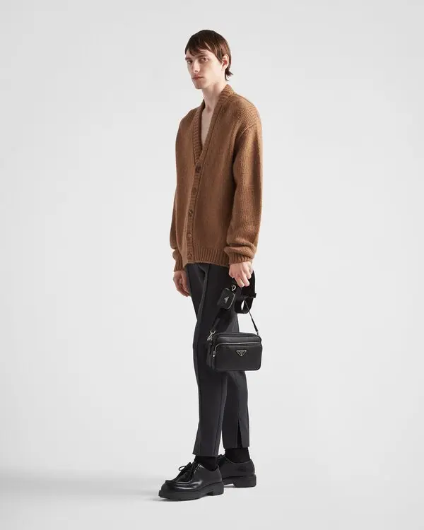 Prada Saffiano Leather Shoulder Bag With Removable Pouch - Black