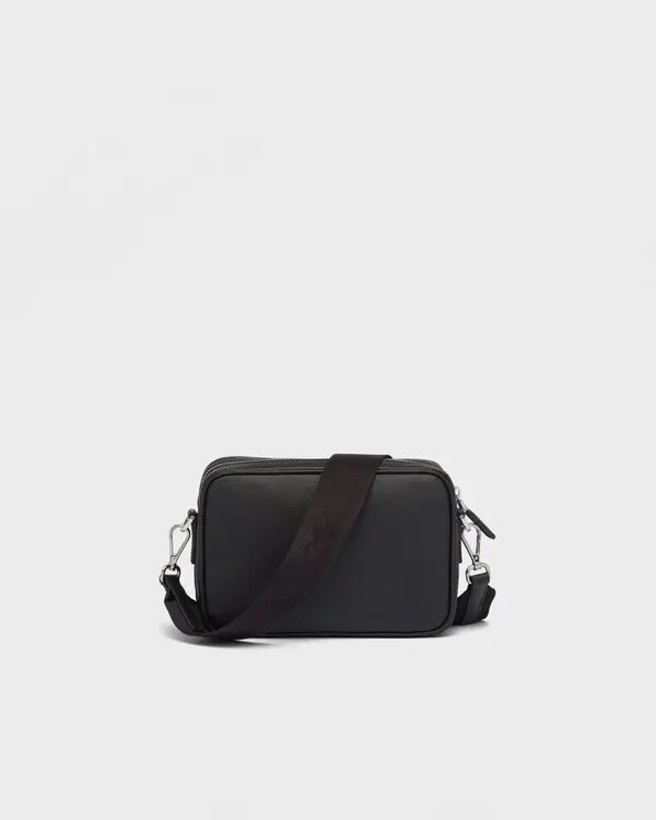 Prada Saffiano Leather Shoulder Bag With Removable Pouch - Black