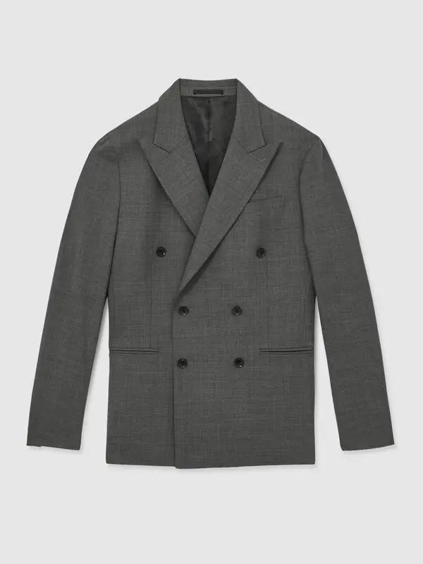 REISS Malibu Regular-fit Double-breasted Sharkskin Wool-blend Suit Blazer