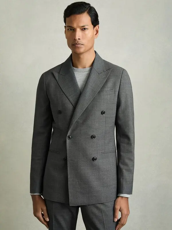 REISS Malibu Regular-fit Double-breasted Sharkskin Wool-blend Suit Blazer