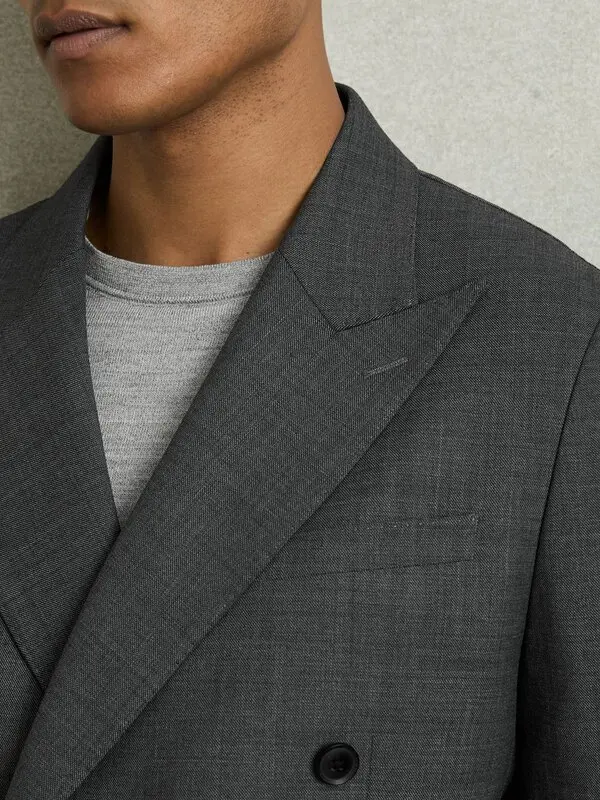 REISS Malibu Regular-fit Double-breasted Sharkskin Wool-blend Suit Blazer