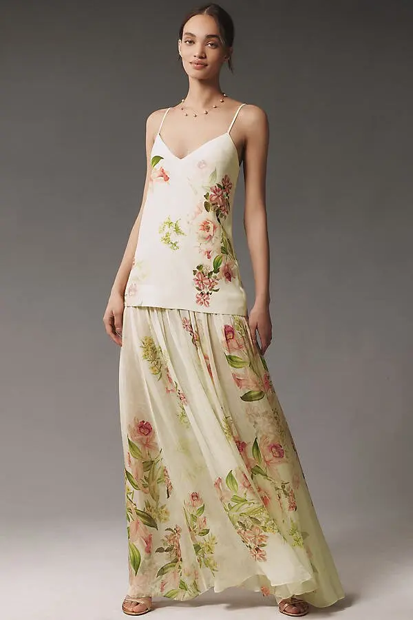 Hemant & Nandita Aiva V-Neck Drop-Waist Crepe Maxi Dress In Ivory Floral -  48% Off | Editorialist