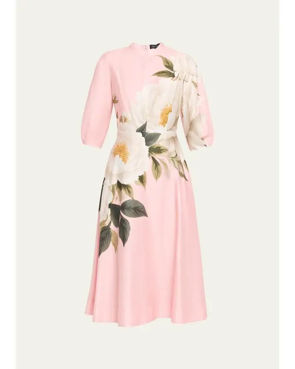 Rickie Freeman For Teri Jon Floral-print Cotton Midi Shirt Dress - Pink Multi
