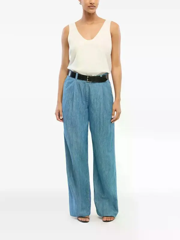 Another Tomorrow Wide-leg Chambray Trousers