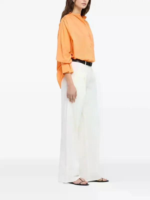 Another Tomorrow Gathered-detail Voile Blouse - Orange