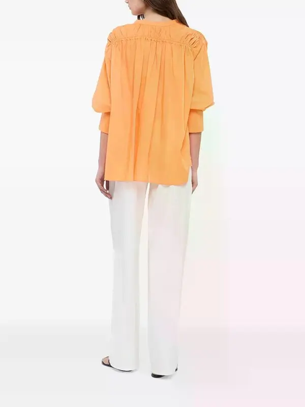 Another Tomorrow Gathered-detail Voile Blouse - Orange