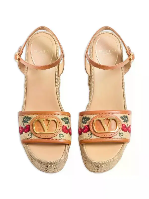 Valentino Garavani Vlogo Signature Cherryfic Wedge Sandals - Neutrals
