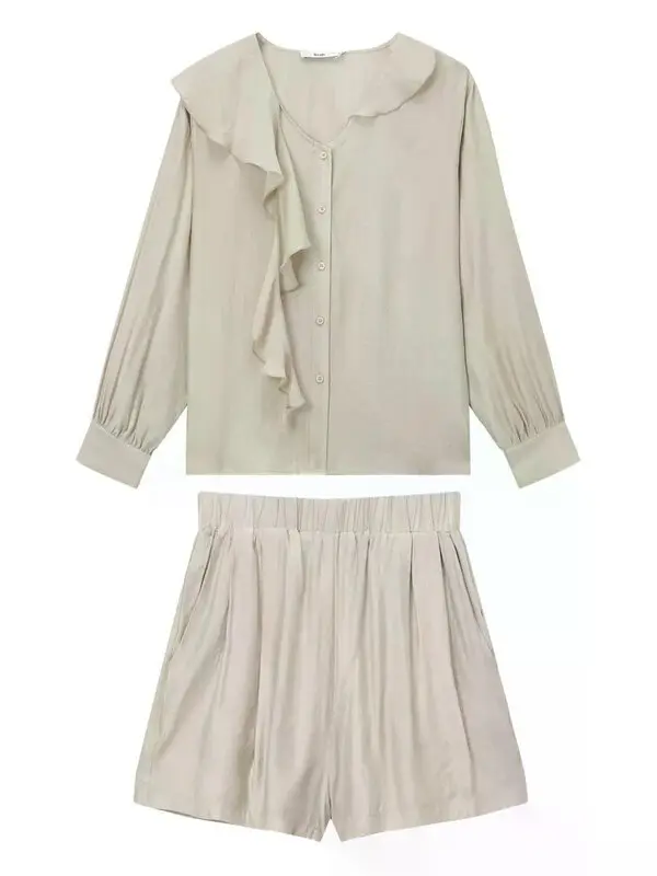 B+AB Ruffle-detail Blouse And Shorts Set - Neutrals